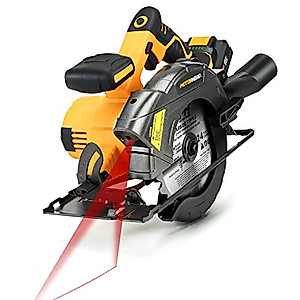 MOTORHEAD 20V ULTRA 6-1/2 inch Cordless Circular Saw, Lithium-Ion, Laser Guide, LED, Rip Fence, 0-50 Bevel, 2Ah Battery & Quick Charger, Bag, 2 Blades Included, 24T, 40T, USA-Based