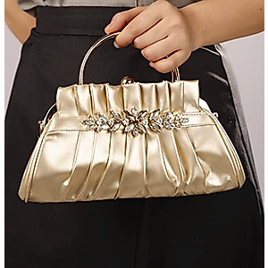Sither Small Color Handbag Purses for Women Leather Handbag Purses with Crystal Clutch Purses Shoulder Chain Bags for Daily Party Prom Christmas Gift (gold)
