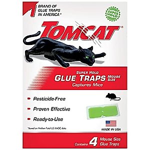 Tomcat Super Hold Glue Traps Mouse Size - Also Use for Cockroaches, Scorpions, Spiders, 4 Count (Pack of 12)