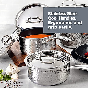 Granitestone Stainless Steel Pots and Pans Set Nonstick, 10 Pc Ceramic Kitchen Cookware Set, Induction Capable, Long Lasting Nonstick, Hammered Design, Cool Handles, Dishwasher Safe, 100% Toxin Free
