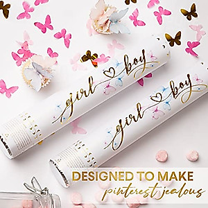 Gender Reveal Confetti Cannon | 2 pack| Butterfly Confetti Cannons | Gender Reveal Ideas | Butterfly Confetti Poppers for Pink Color Reveal | Baby Gender Reveal, Poppers Confetti Shooters | Pink Confetti Gender Reveal Poppers | Gender Reveal Party Supplie