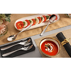 Hudson Essentials 9-Piece Bergamo Hammered 18/10 Stainless Steel Hostess Serving Utensil Set - Flatware Silverware with Wedding Cake Knife & Cake Server - Perfect for Weddings, Engagements and Parties