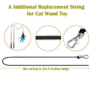 MeoHui Cat Wand Toys Refills, Cat Feather Toys Accessories, 10PCS Squiggly Worms Replacements and 1PC Replacement String for Cat Fishing Pole, Assorted Teaser Refills with Bell for Indoor Cats Kitten