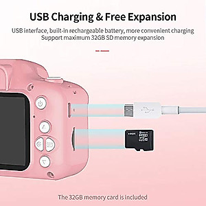 dsfen X2 Mini Kids Camera 2 inch HD Color Display Rechargable Mini Camera Video Camera Lovely Camera with 32GB Memory Card Blue