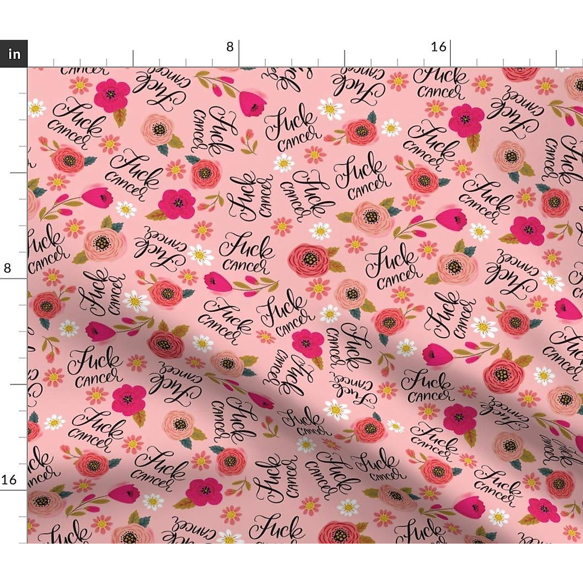 Spoonflower Fabric - Small Cancer Pink Flowers Floral Content Printed on Petal Signature Cotton Fabric by The Yard - Sewing Quilting Apparel Crafts Decor
