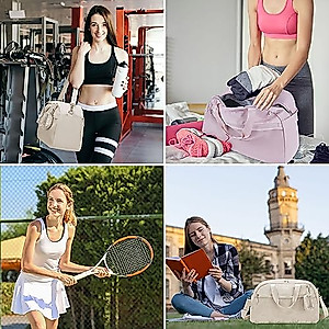 Gym Bag for Women With Shoe Compartment Sport Duffle Bag Travel bag With Wet Pocket Weekender Bag for Travel Gym Yoga Tennis Sports(Beige)