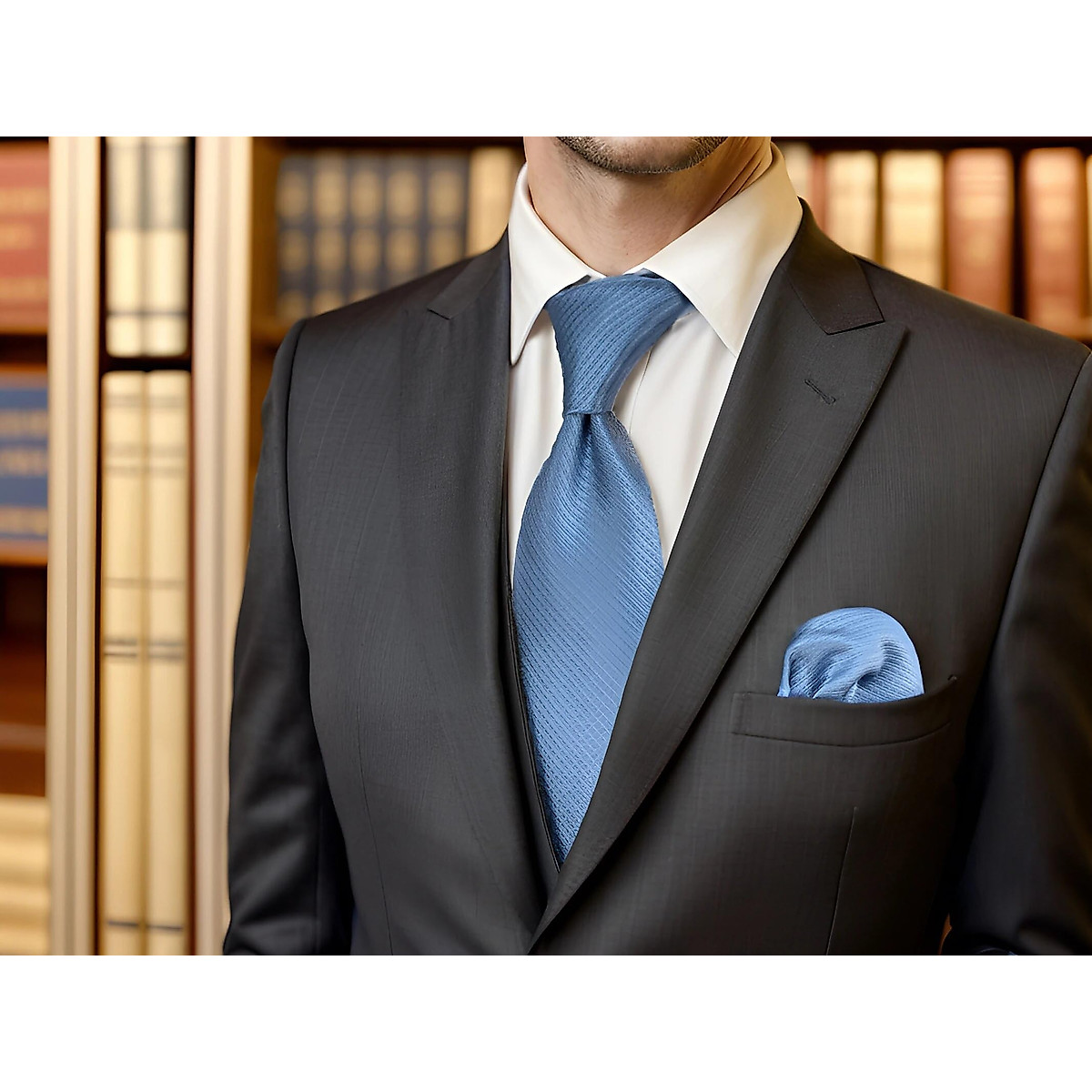 S&W SHLAX&WING Tie for Men Steel Blue Neckties Solid Color Classic Size Necktie with Pocket Square Set