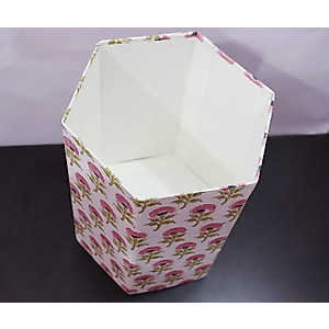 Christmas Decorative Hand Block Printed Waste Basket/Trash Can/Garbage Can/Card Board Trash Can Housewarming Gift (Pink&Green)