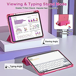 OKP for New iPad 10th Generation Case 2022, ipad 10.9 inch Case with Trifold Stand, Auto Wake/Sleep, ipad 10 gen Protective Cover with Slim Lightweight Clear PC Back Shell for Women Men, Rose Red