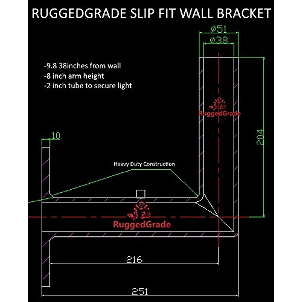 Wall Bracket for Slip Fit Lights (Wall Bracket to Slip Fit Mount (2 3/8inch) – 90 Degree Angle) –Tenon Adapter- Parking Lot Light Wall Bracket – Flood Light Wall Bracket