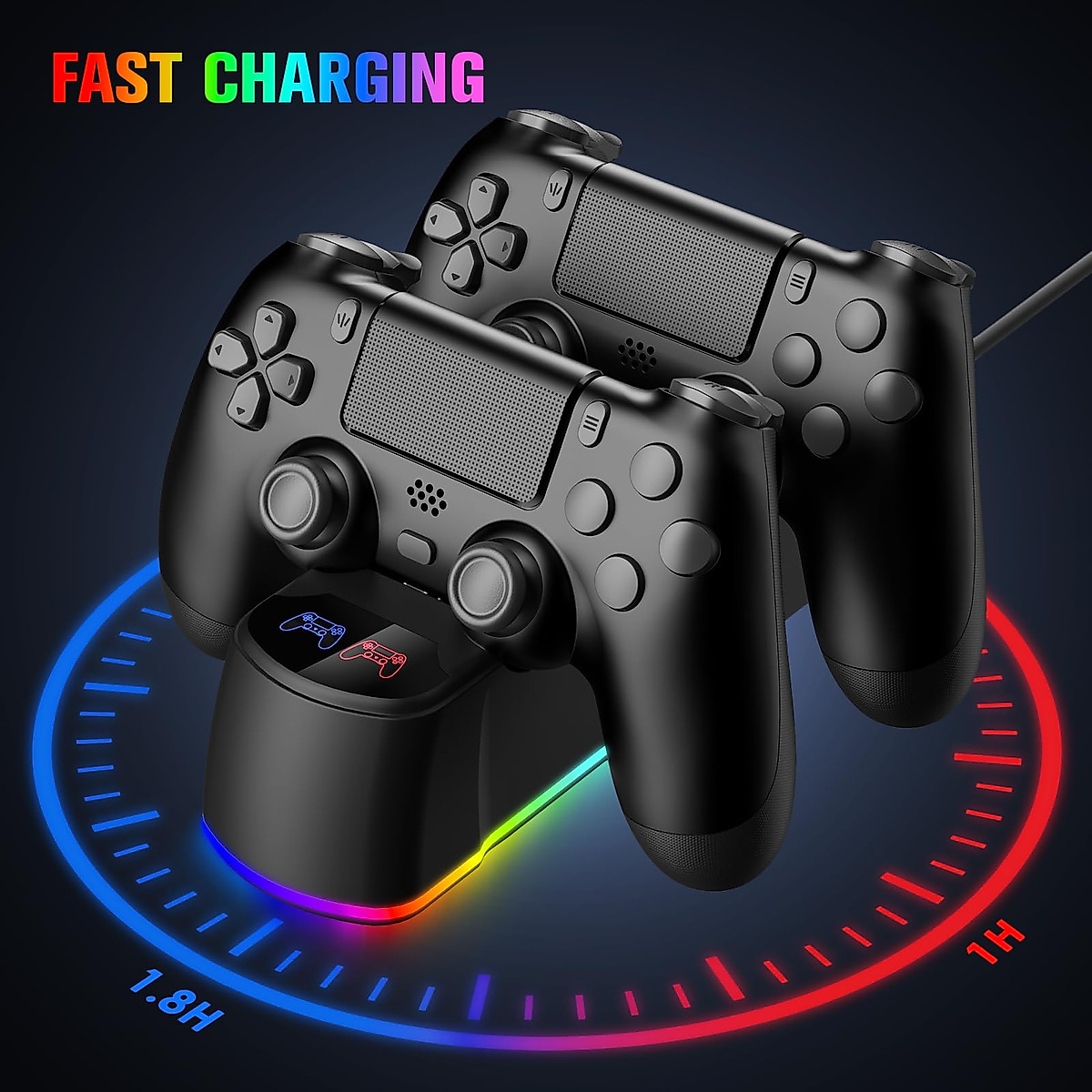 2 Pack Controllers with Charging Dock Station for PS4, Wireless Controller Compatible with PS4/Pro/Slim, with LED Charging Dock 2 Controller