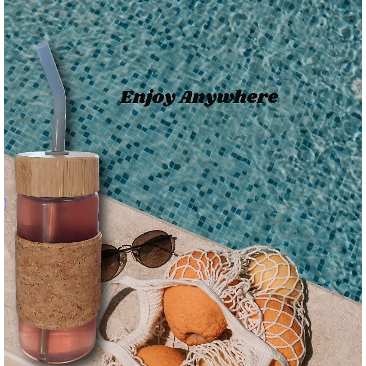 Miller Eclipse Cork Tea Infuzer Glass 12oz 350ml Iced Coffee Overnight Oats Dual-lid On the Go Stylish