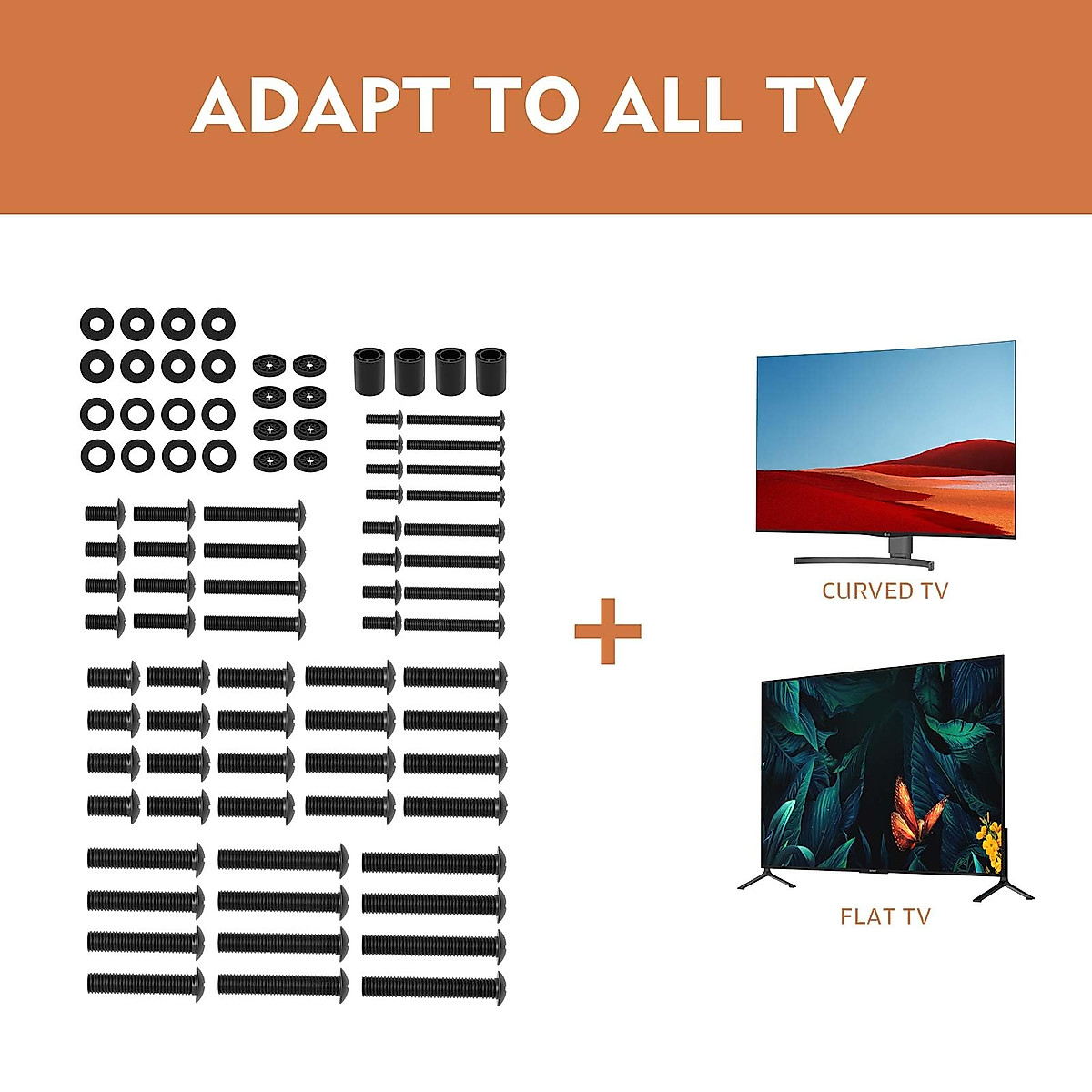 TV Mount Screws Universal TV Installation Hardware Kit Includes M4 M5 M6 M8 TV Sets Screws and Spacers for Samsung, Vizio, LG, TCL, Sony, Sharp, Philips, Panasonic & More Up to 100" HTA001