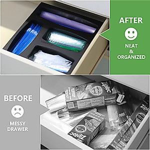 Ziplock Bag Storage Organizer - Bamboo Baggie Organizer for Kitchen Drawer - Black Kitchen Drawer Organizer - Compatible with Gallon, Quart Slider, Sandwich & Snack Variety Size Bags