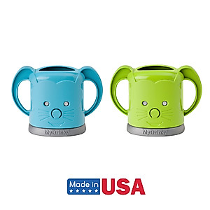 InchBug MyDrinky Pouch Holder No Squeeze, Reusable Drink Holder for Kids, Toddler and Babies | BPA-Free & Squeeze-Proof Cup Holder for Juice Boxes, Food Pouches | Dishwasher Safe, 2-Pack Lime/Aqua