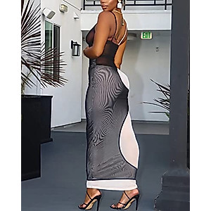 Uni Clau Women Sexy Sheer Mesh Dress Ruched Hollow Out Layering Bodycon Long Dresses Party Club Wear Black