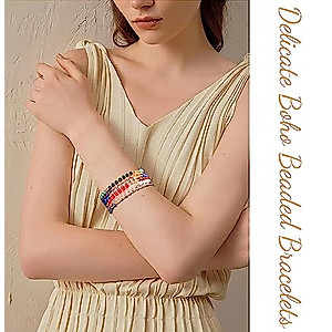 MOZAKA 26Pcs Boho Beaded Bracelets for Women Colorful Stackable Sparkly Crystal Beads Bracelets Stretch Strand Statement Bracelets