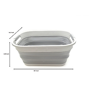 SAMMART Set of 2-19.5L (5.1 Gallon) Collapsible Plastic Storage Basket-Foldable Pop Up Storage Container/Organizer - Portable Washing Tub, Water Capacity 14.5L/3.8 Gallon (Set of 2, Grey)