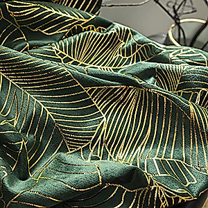 Tootop Velvet Green Curtain Leaf Plant Bedroom and Living Room high-end Gold Foil Print semi Shading Noise Reduction Soft and Smooth Decorative Drapes Pole Pocket 2 Panel (52w x 84 inches)
