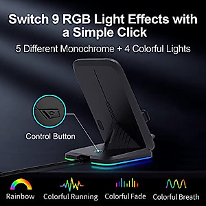 RGB Wireless Phone Charger, 15W Fast Charging Stand Qi Charger Pad for iPhone 14/13/SE/12/11/X/XR/8/Pro Max/Plus/Mini, Samsung Galaxy S22/S21+/S20/S10/Z Flip/Z Fold/Ultra/Note/FE/PC Gaming Setup