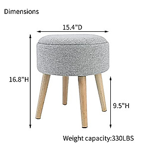 SOFT ASS Multi-Functional Round Storage Ottoman Footrest with Coffee Table Tray, Light Grey Linen with Detachable Wooden Feet/Footstool for Bedroom, Study and Living Room (Light Grey1)