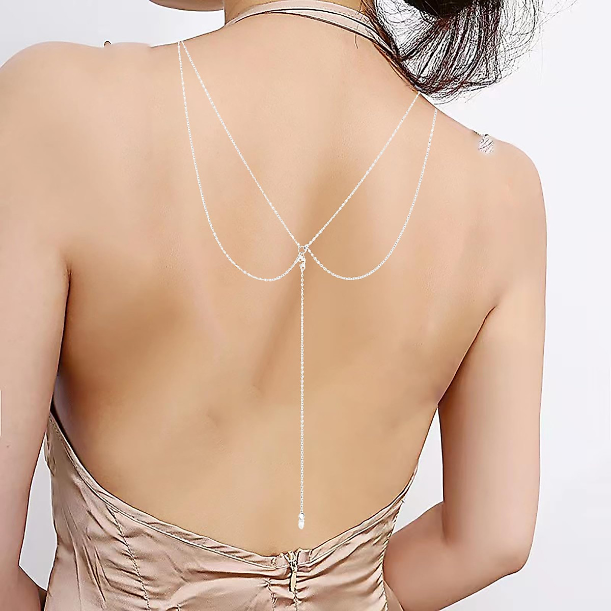 Dcfywl731 Stocking Stuffers Holiday Outfits for Women 2024 Rhinestone Back Necklace Gold Chain Backdrop for Wedding Brides Jewelry Necklace for Backless Dress for Women Backdrop Necklace