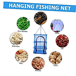 JOINPAYA Foldable Fish Cage Plants Foldable Basket Plants Outdoor Folding Fish Hanging Net Hanging Mesh Bag Fish Drying Rack Hanging Nylon Multi-Layer Net Vegetable Hanging Cage Blue