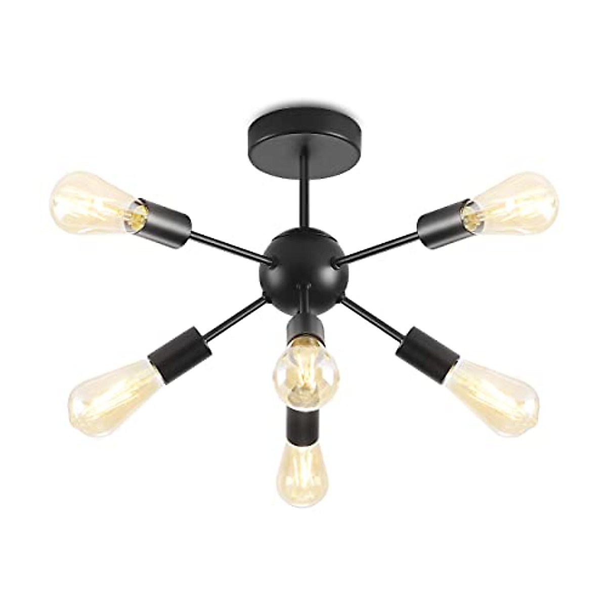 ANWIO Sputnik Chandeliers 6-Light, Semi Flush Mount Vintage Classic Industrial Ceiling Light, Modern Hanging Pendant Lighting for Kitchen Island Dining Room Hallway, Black