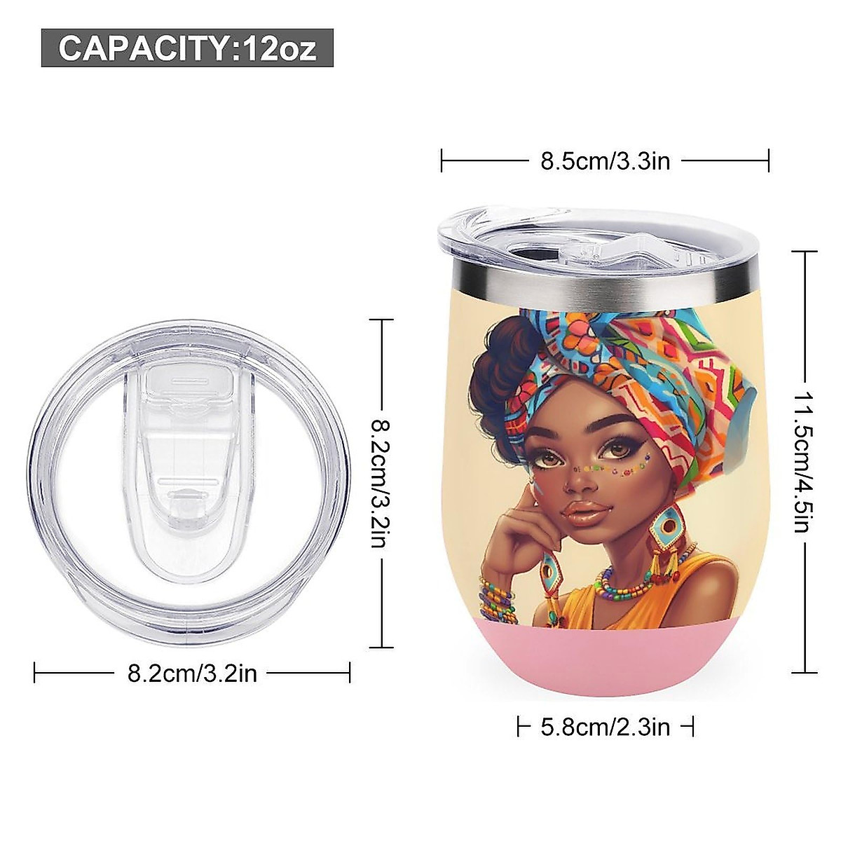 African Ame-rican Woman Insulated Tumbler with Lid Stainless Steel Coffee Mug Cute Wine Tea Water Cup Pink-style