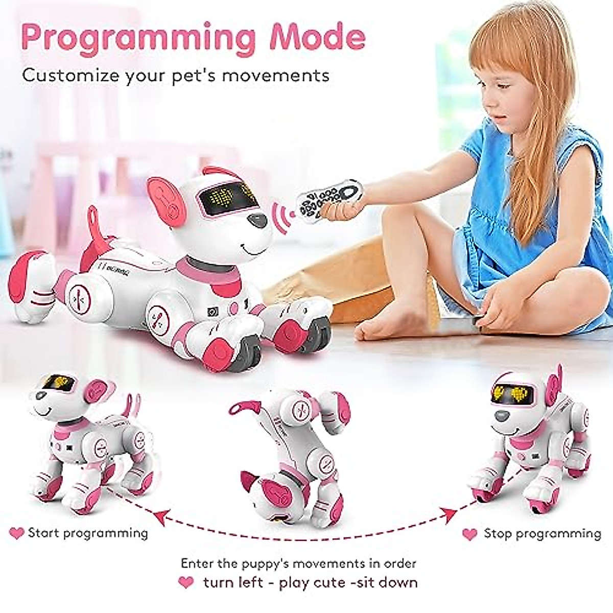 VATOS Remote Control Robot Dog Toy for Kids - Interactive Touch & Follow 17 Functions Robot Dog Pet, Programmable Smart Walking Puppy Intelligent Dancing RC Robot Toys for Girls 3-12 Birthday Gifts