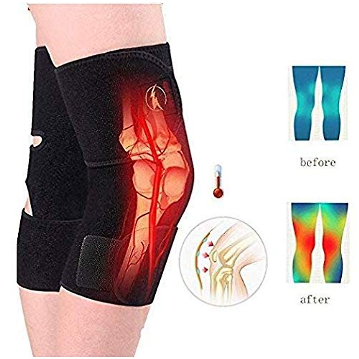 Ylucky 1 Pair Self-heating Knee Braces Magnetic Tourmaline Therapy Knee Pads Adjustable Knee Protective Belt Sleeves for Arthritis Joint Pain Relief and Injury Recovery