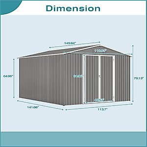 Large Outdoor Storage Shed, 10' X 12' Metal Galvanized Steel Garden Shed with 4 Vents, Utility Tool Shed Storage House for Backyard, Patio, Lawn
