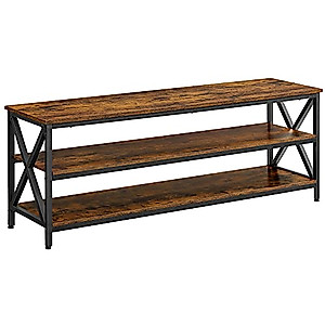 VASAGLE TV Stand for up to 65 Televisions, Media Console with Shelves, 3-Tier Storage, and X-Shape Steel Frame, 57.9 x 15.7 x 19.7 Inches, Rustic Brown