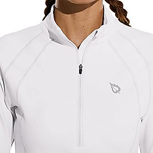 BALEAF Women's Fleece Running Jacket Half-Zip Cold Weather Gear Thermal Shirts Tops Athletic Pullover Workout Winter White Large