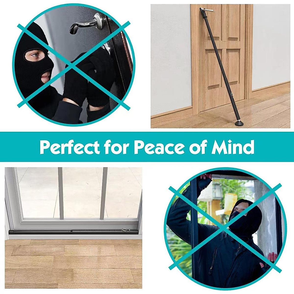 Sliding Door Security Bar,19 to 52 Inch,3 in 1 Door Stopper Barricade Security Bar onto Door Knob,Sliding Glass Door Lock Bar for Patio Door,Sliding Door,Window,Removable Security Jammer Bar