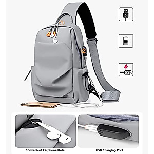 HOMHOLDON Faux Leather Sling Bag for Men and Women, Chest Bag Shoulder Backpack Waterproof Crossbody Backpack Traveling Hiking Daypack(Grey)
