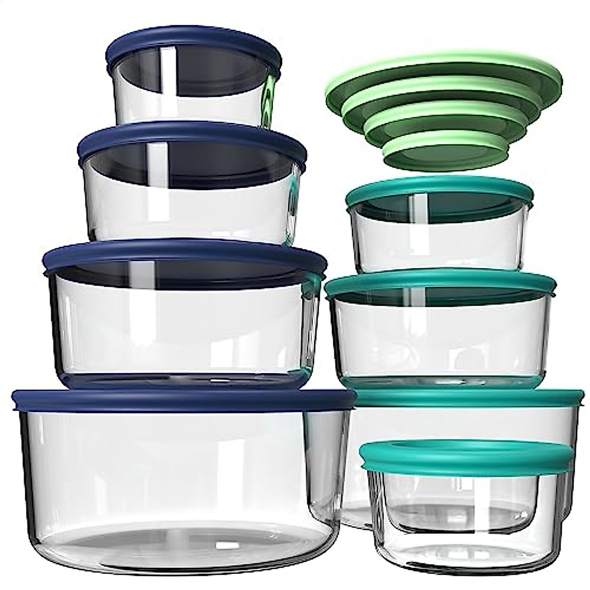 AILTEC Glass Food Storage Containers with Lids, Glass Meal Prep Containers for Lunch, ８Pack Reusable Round Container Set with Simply Lid/B
