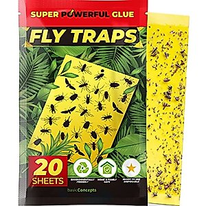 Fruit Fly Trap (20 Pack), Double-Sided Yellow Sticky Traps (Indoor & Outdoor), Fruit Fly Traps for Kitchen & Plants, Fruit Fly Killer - Sticky Gnat Trap Indoor Solution, Fungus Gnat Traps