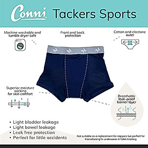 Conni Kids Training Boxer Pants | Soft Shorts Reusable Toddler Potty Training Underwear | Waterproof Easy Pull Up Youth Incontinence Navy Size 8-10