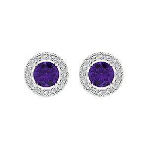 Clara Pucci 1.5ct Round Cut Halo Solitaire Natural Amethyst Unisex Designer Solitaire Stud Screw Back Earrings Solid 14k White Gold