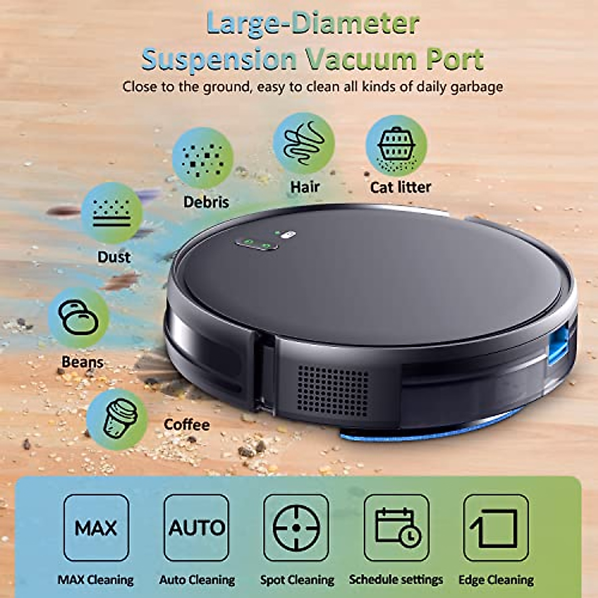 Robot Vacuum and Mop Combo, 2 in 1 Mopping Robotic Vacuum with 2000Pa Max Suction, WiFi/App/Alexa, Schedule Settings, Self-Charging, Slim, Tangle-Free, Ideal for Hard Floor, Pet Hair and Carpet