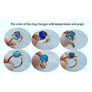 lwzsyap Adjustable Mood Ring，Emotional fox ring,Cute Creative Gold plated crystal gemstone color changing ring，Temperature-Control Finger Ring,Animal fox tail open ring, Gift for Kids Child Women Girls