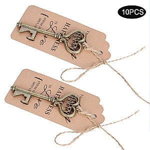 Bottle Opener, 10pcs Vintage Key Bottle Opener Beer Cap Opener with Tag Card for Guest Gift Birthdays Wedding Party Favors