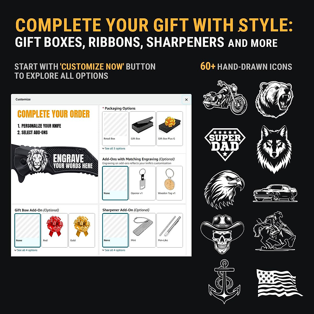 Gifts for Men - Pocket Knife - Personalized & Bulk - Customized Folding Knives - Best Gift Idea for New Year Christmas - Gift for Him Her - Secret Santa for Dad Husband Stocking Stuffers for Men Women 6681 FB