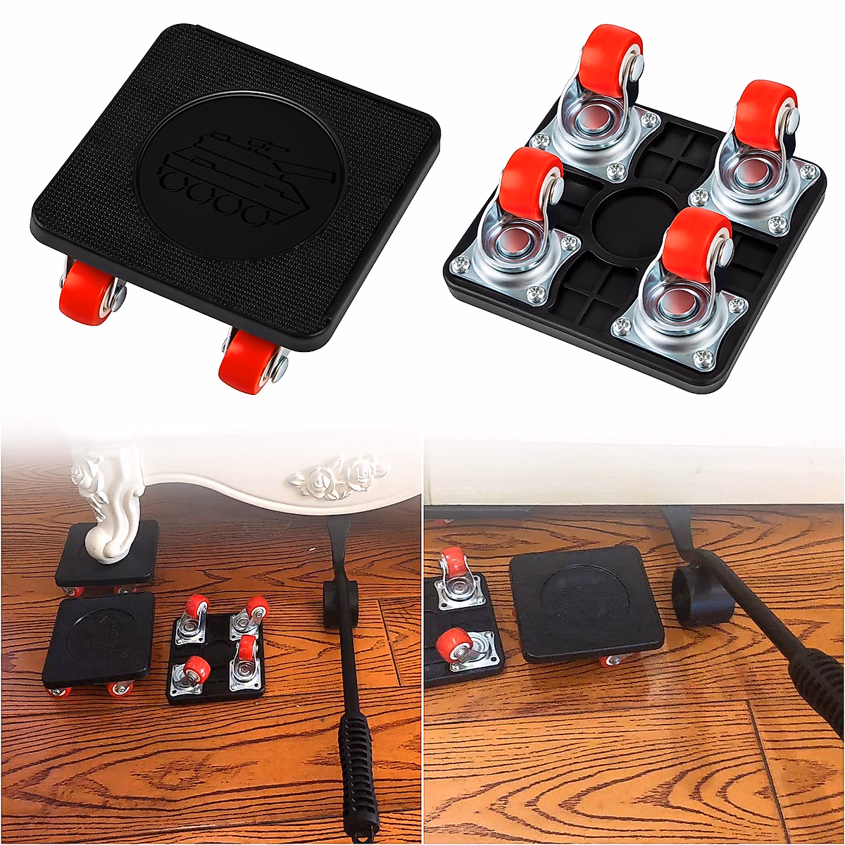 Timstono 4 Wheel Moving Dolly with Casters, Furniture Dolly Set with Furniture Lifter, Furniture Mover for Heavy Loads in Home, Office or Warehouse, 880 Lbs Capacity, 4 Pack