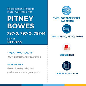 Clover NuPost Remanufactured Postage Meter Ink Cartridge Replacement for Pitney Bowes 797-0/797-Q/797-M | Red