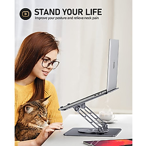 AOEVI Laptop Stand for Desk, Adjustable Laptop Stand with 360 Rotating Base Foldable Laptop Riser Compatible with MacBook Pro/Air Notebook up to 16 Inches, Grey