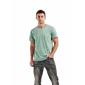 KLIEGOU Men's V Neck T Shirts - Casual Stylish Fitted Tees for Men Light Green-Grey XL