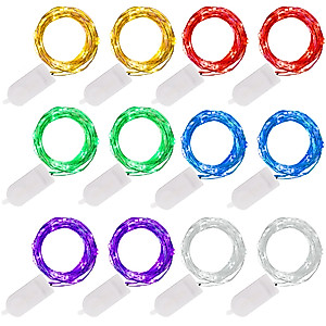 Twinkle Star 20 LED 6.5 FT Fairy String Lights Cell Battery Operated, Waterproof Silver Wire Firefly Starry Mini Lights for Indoor Wedding Christmas Party Table Decoration (12 Pack, Multicolor)