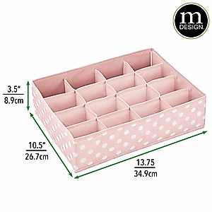 mDesign Soft Fabric Dresser Drawer and Closet Storage Organizer for Child/Kids Room and Nursery - Large 16 Section Organizer - Polka Dot Print, 2 Pack - Pink/White